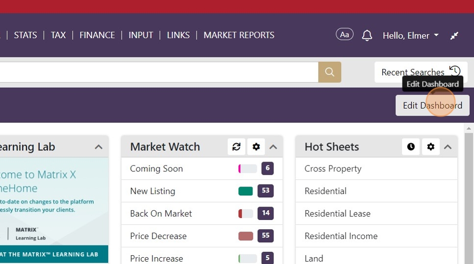 Customizing the New Matrix Dashboard – OneKey® MLS Support Center