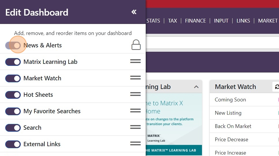 Customizing the New Matrix Dashboard – OneKey® MLS Support Center