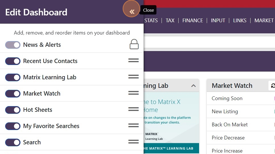 Customizing the New Matrix Dashboard – OneKey® MLS Support Center