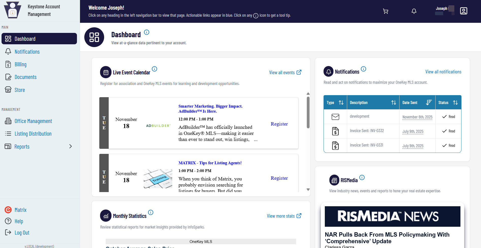 Managing your OneKey MLS Account in Keystone – OneKey® MLS Support Center